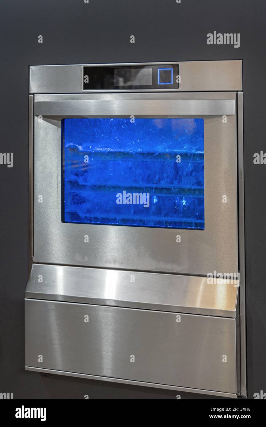 Water Splash in Glass Washing Machine With Blue Lights Cleaning Process ...