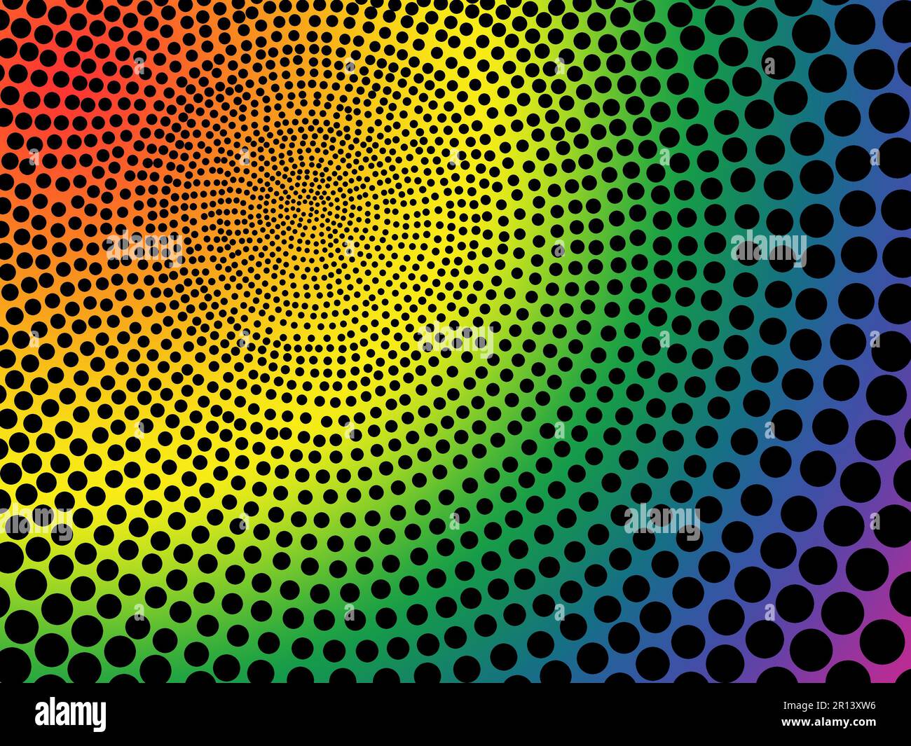 Abstract artwork design of a rainbow colored circle pattern with black ...