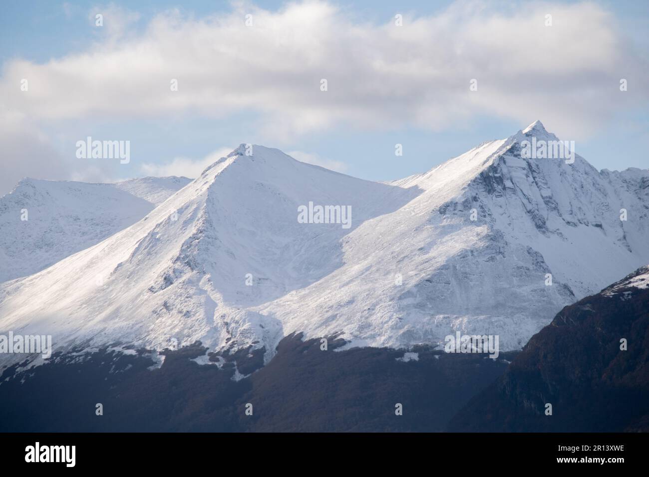 Snowy Andes mountains in Ushuaia. Land of Fire. Argentina Stock Photo ...