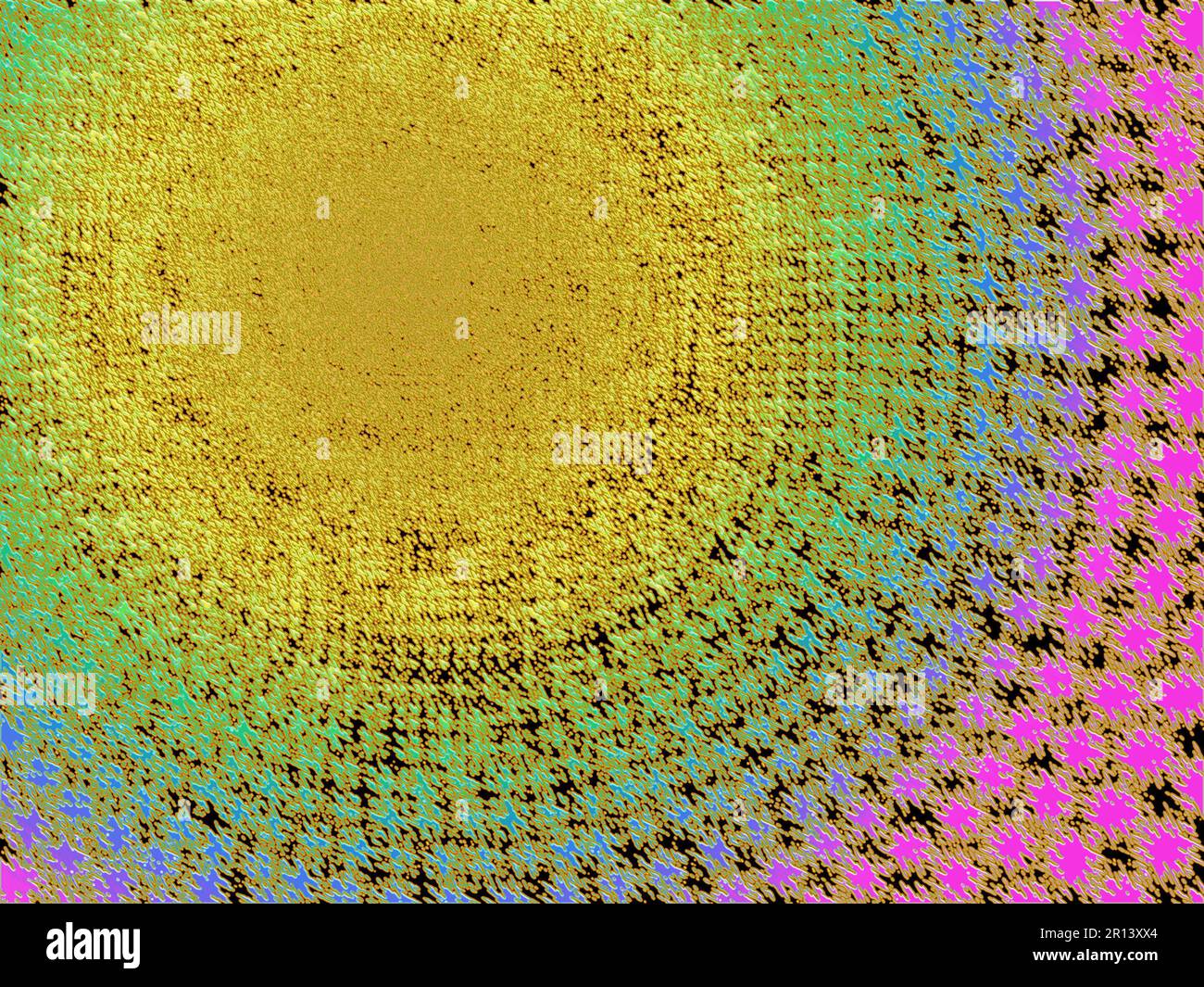 Abstract artwork design of a rainbow colored circle pattern with black ...