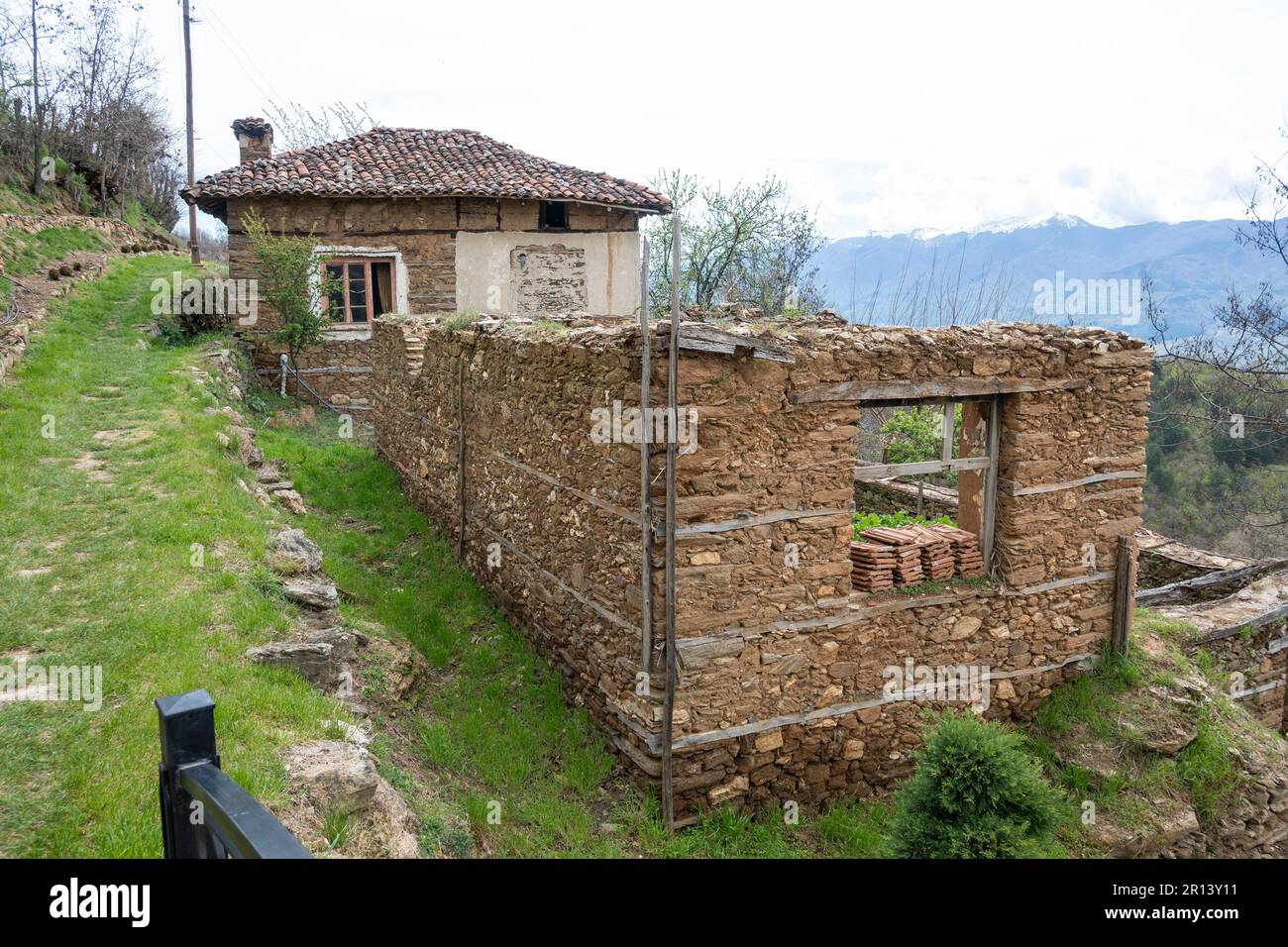 Panorama of Village of Dolene at Ograzhden Mountain, Blagoevgrad Region ...