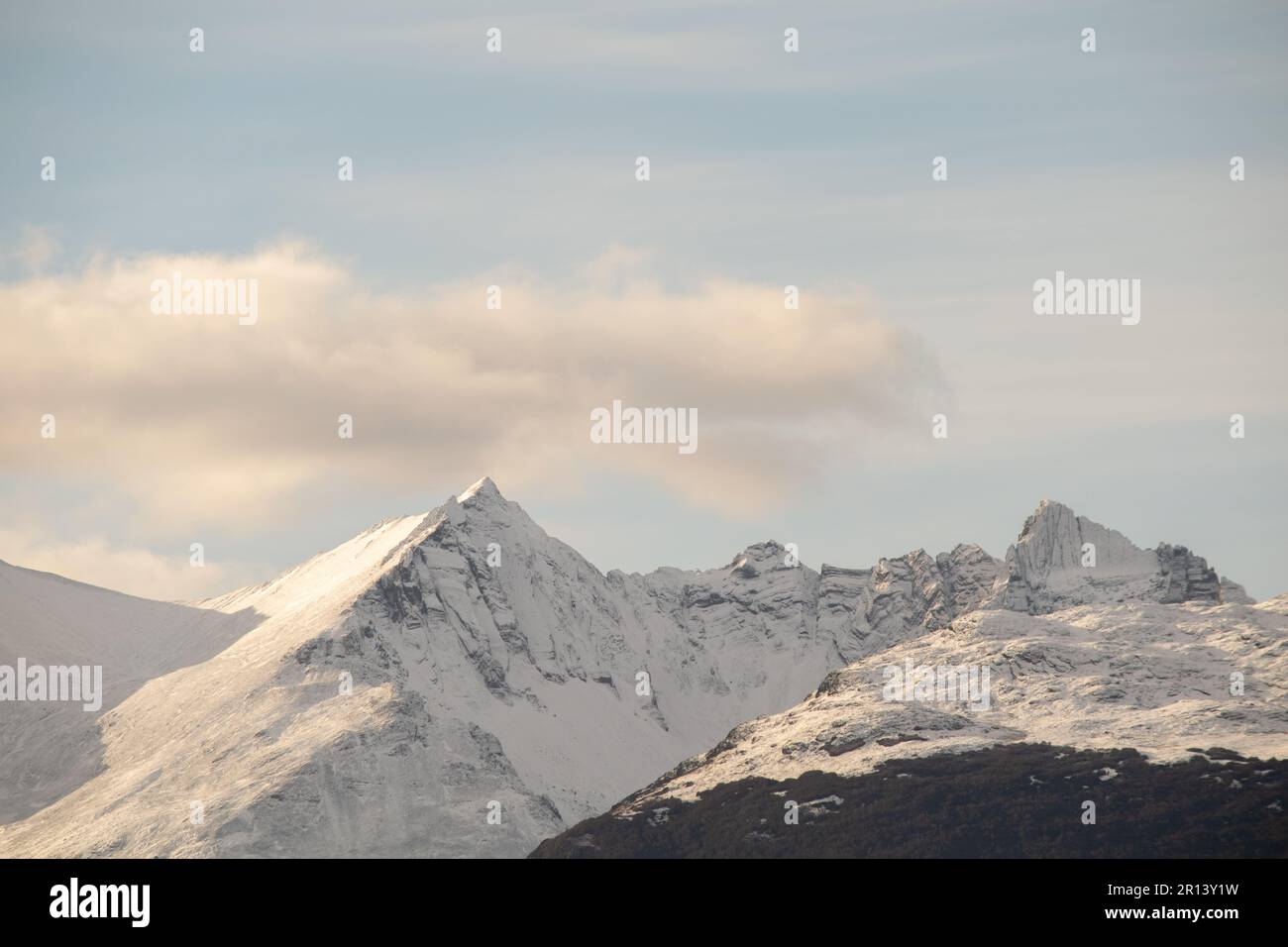 Snowy Andes mountains in Ushuaia. Land of Fire. Argentina Stock Photo ...