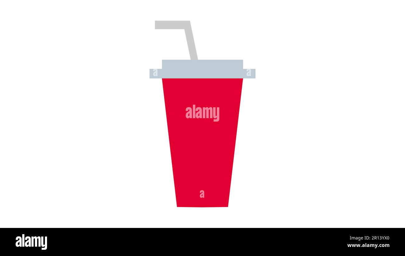 Red striped paper glass with drinking straw isolated on white ...