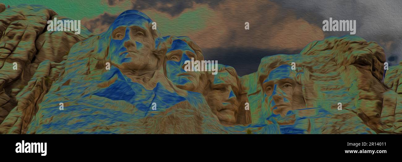 Solarized abstract design of Mount Rushmore faces with cosmic textured ...