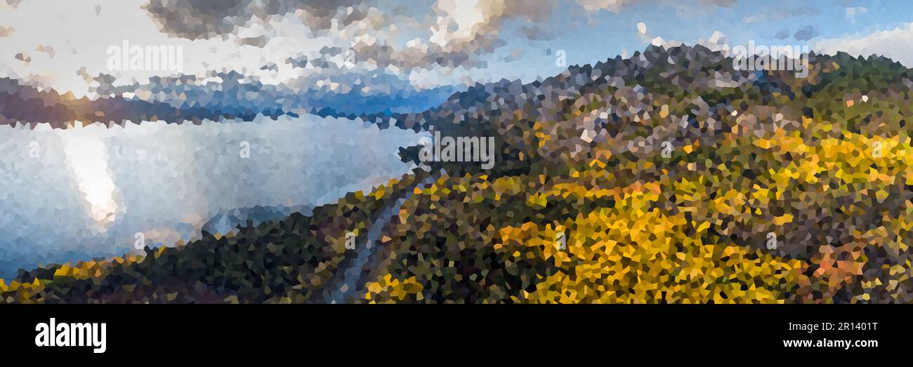 Abstract crystalized design of panorama of a fall, autumn Canadian ...