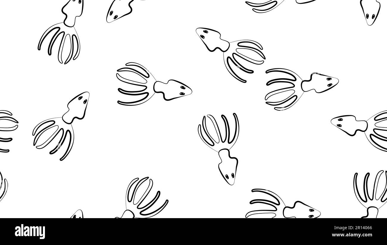 squid on white background, vector illustration, pattern. white squid with eyes, seafood. black ...