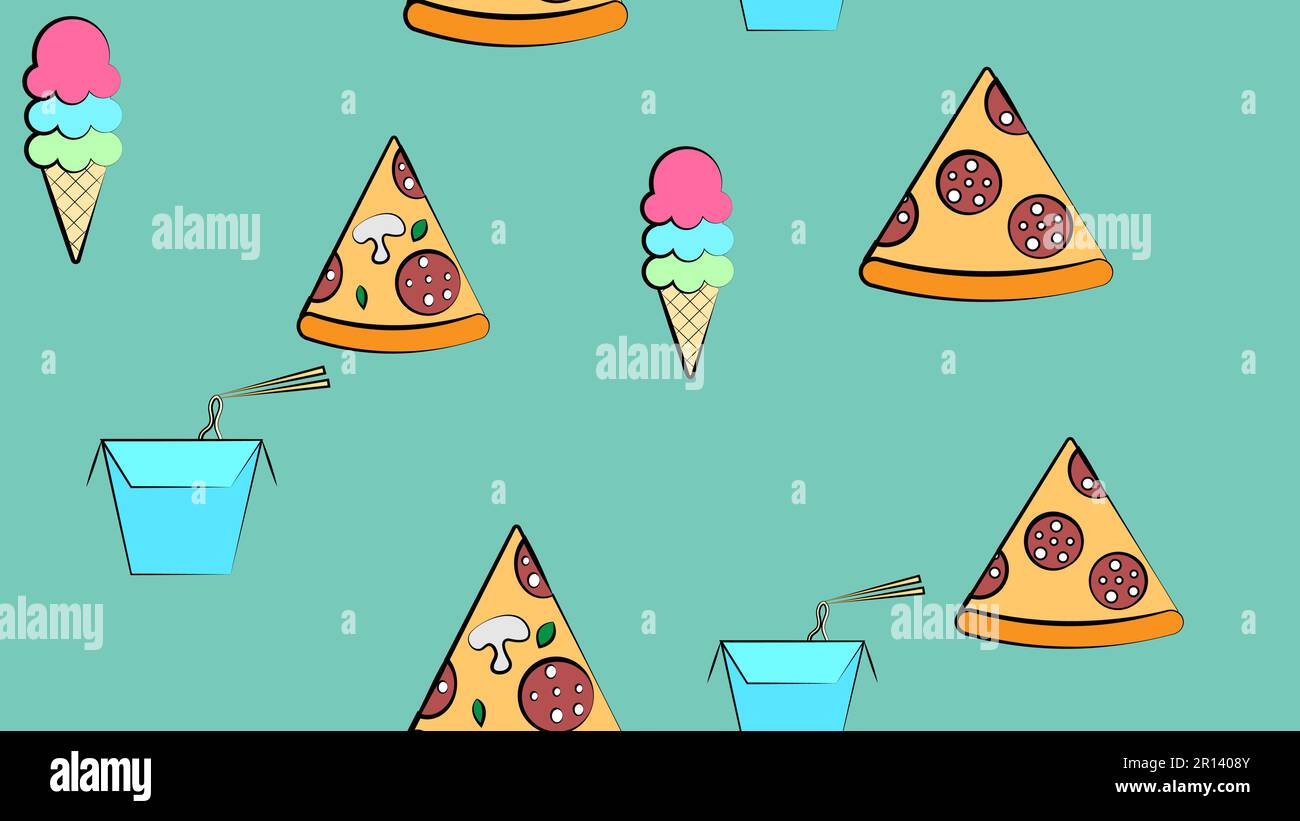 Seamless endless pattern of different delicious hearty hot pizzas ...