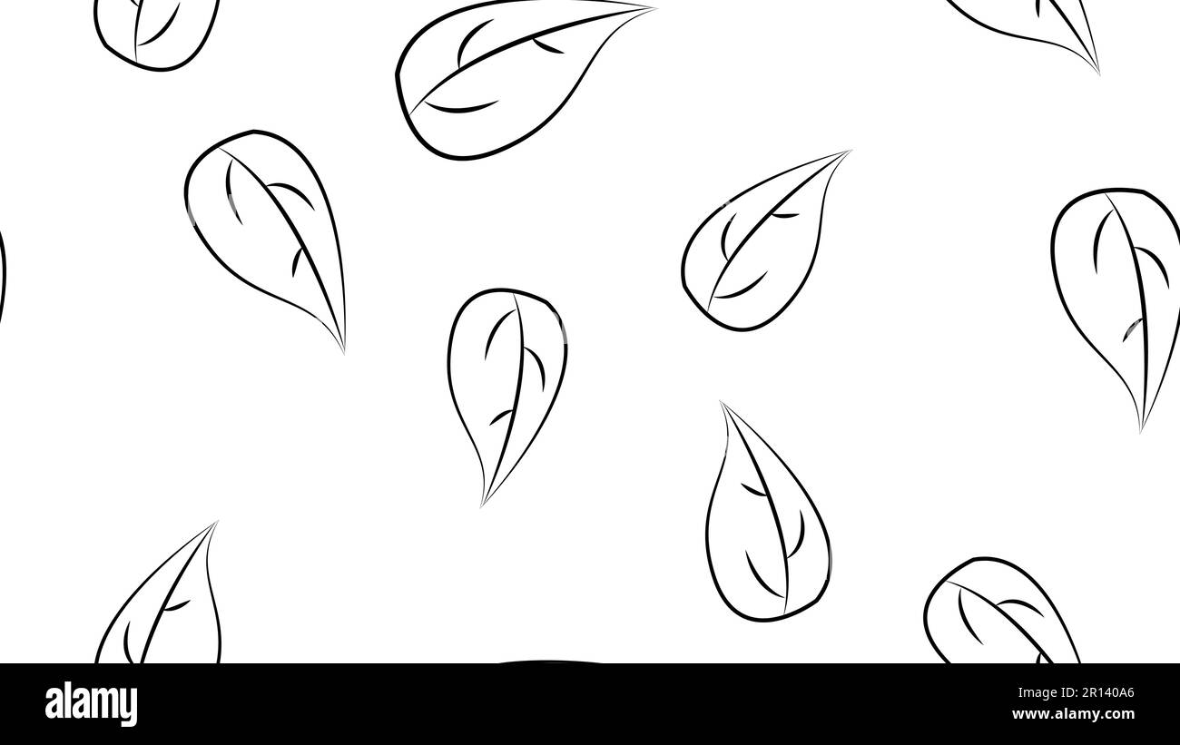 Foliage seamless pattern, leaves line art ink drawing in black and ...