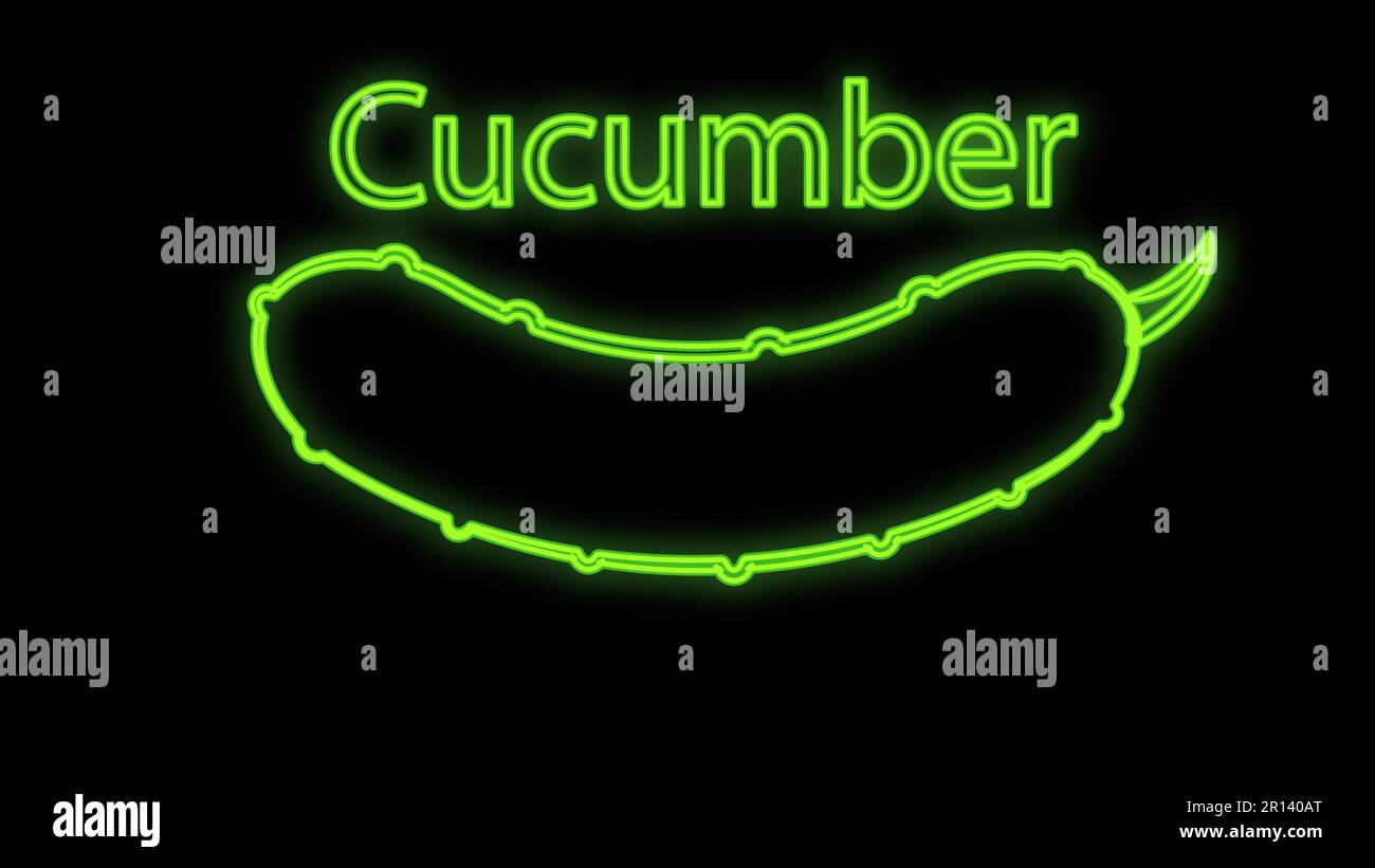 cucumber on a black background, vector illustration, neon. green ...