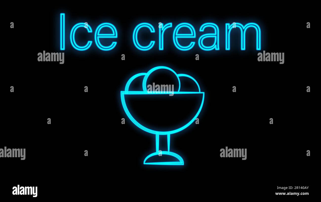neon ice cream in a bowl on a black background, vector illustration ...