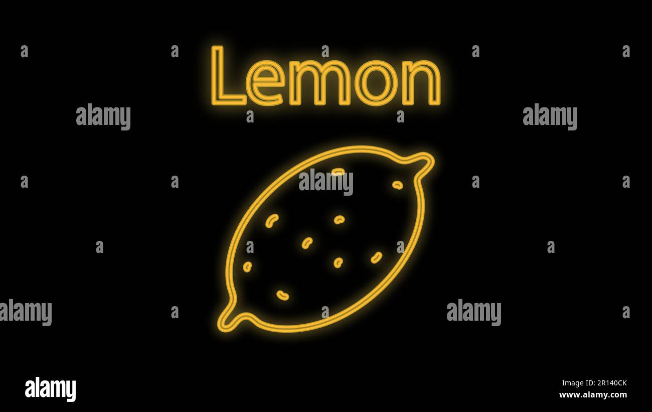 lemon on a black background, vector illustration, pattern. bright neon ...