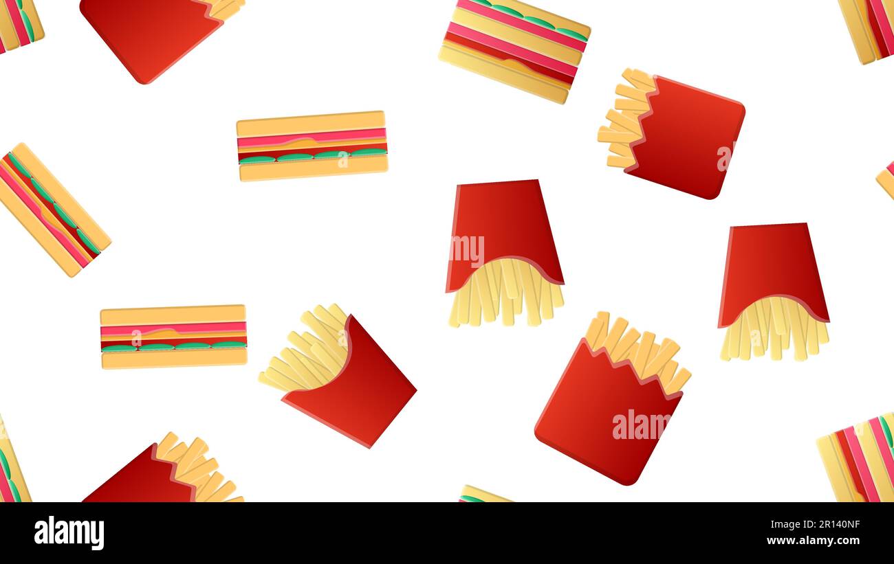 Seamless endless pattern of different delicious hearty hot sandwiches ...