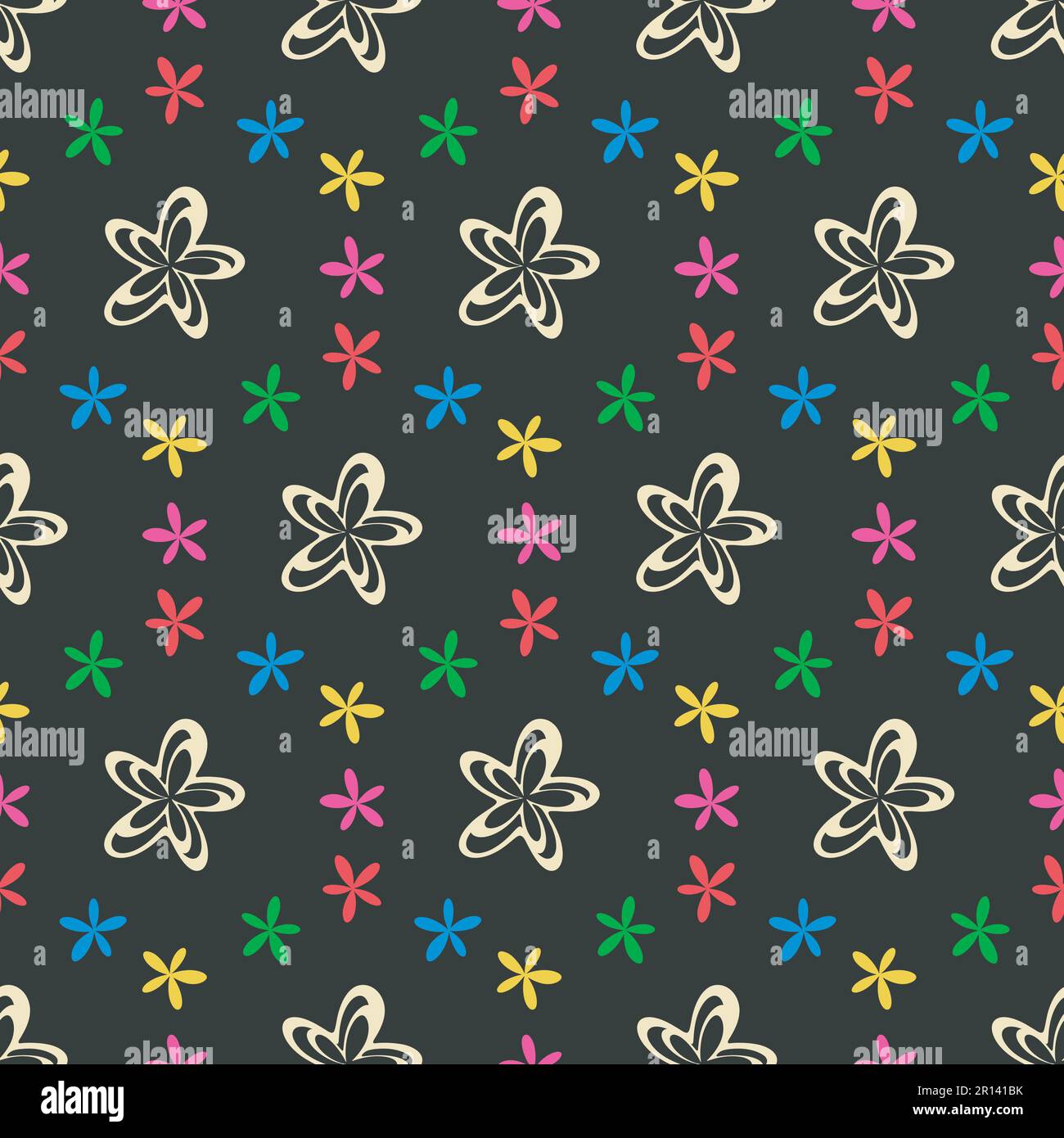 Floral decorative seamless pattern. Doodle simple graphic daisy flowers ...