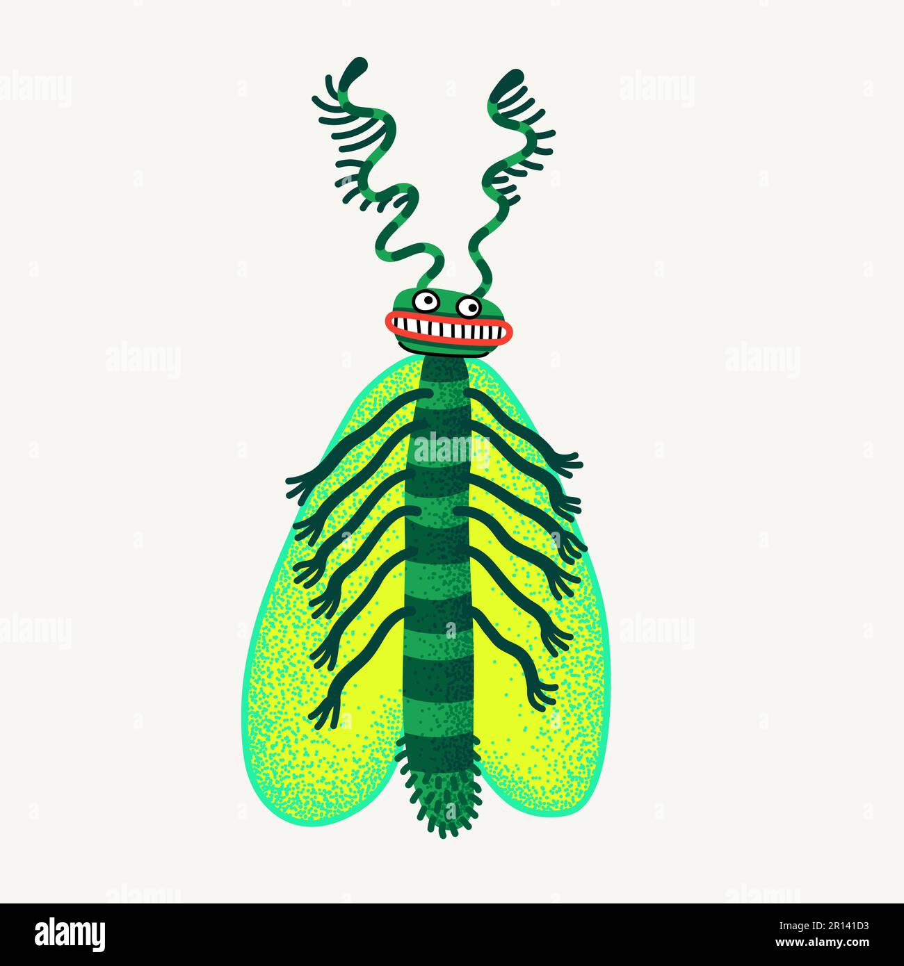 Cute cartoon vector monster. Monster character fly insect with stipple ...