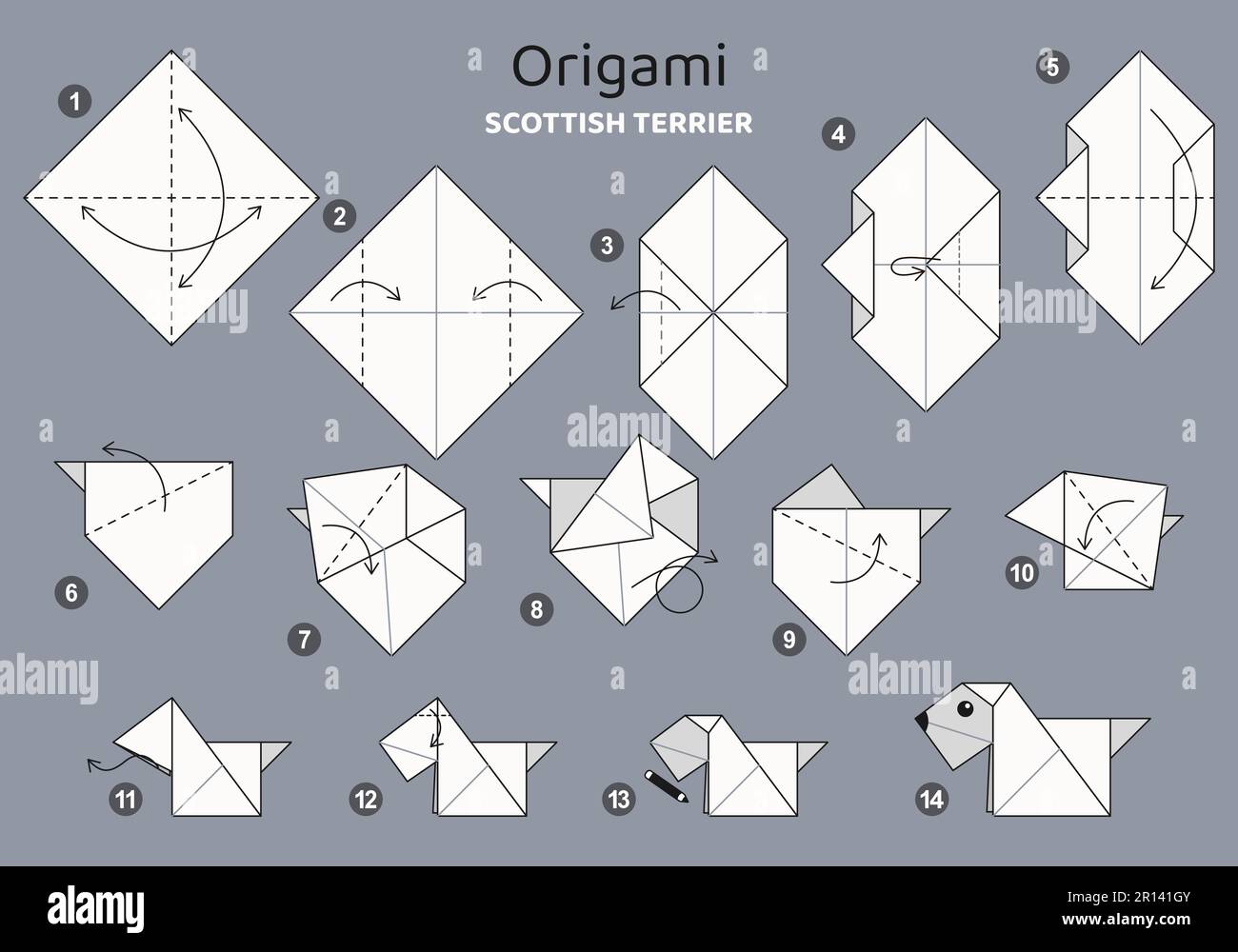 Origami tutorial for kids. Origami cute dog Stock Vector Image & Art ...