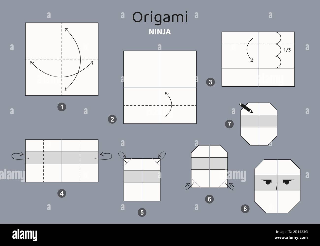 Origami tutorial for kids. Origami cute ninja Stock Vector Image & Art ...