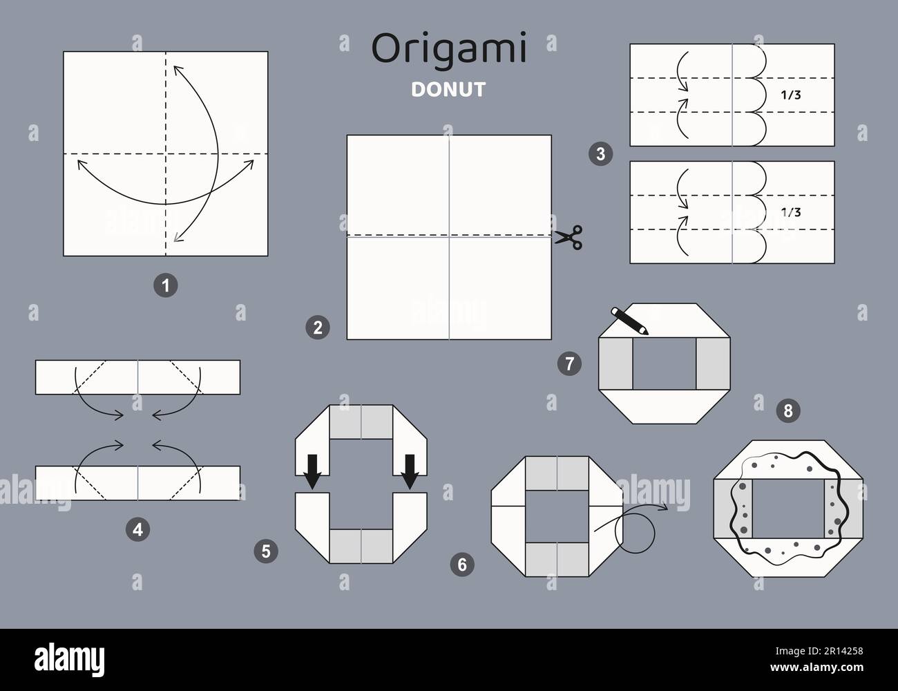 Origami tutorial for kids. Origami cute donut Stock Vector Image & Art ...