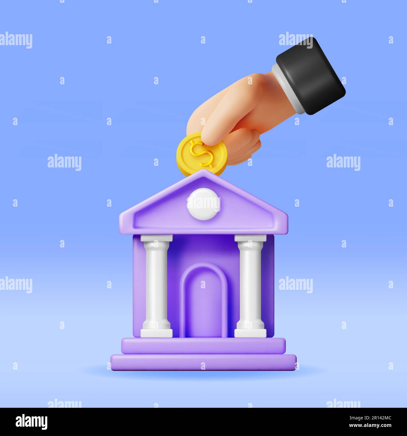 3D Bank Building and Hand with Coin Stock Vector Image & Art - Alamy