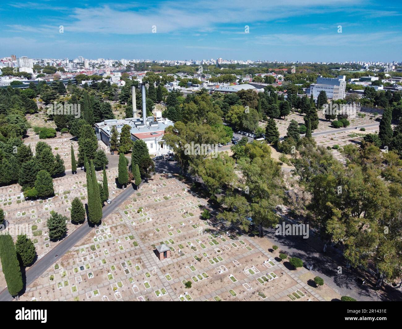 sector of tombs and crematorium of the cemetery of La Chacarita aerial ...