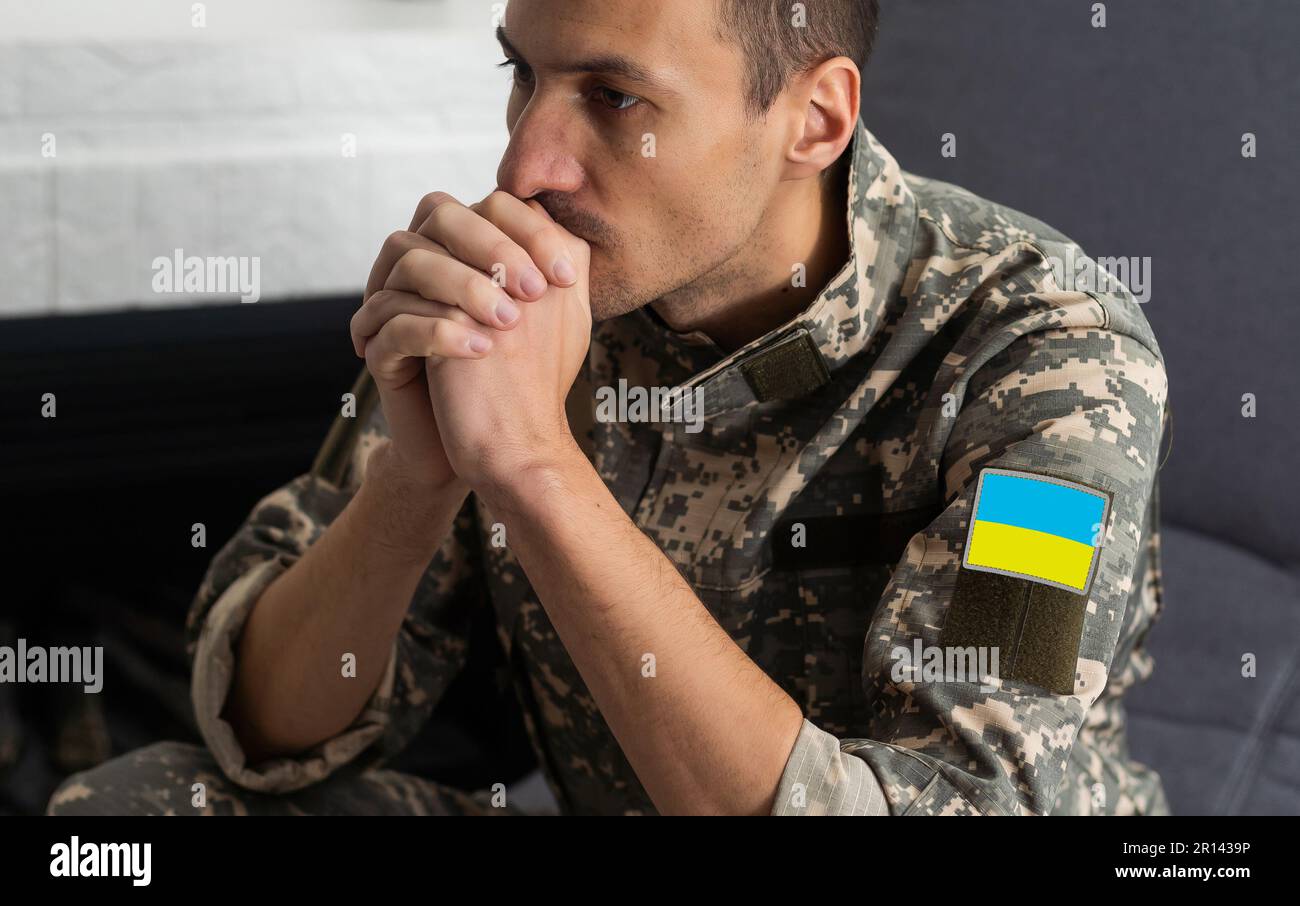 ukrainian man, sodier. Mental health. Nervous male military suffering ...