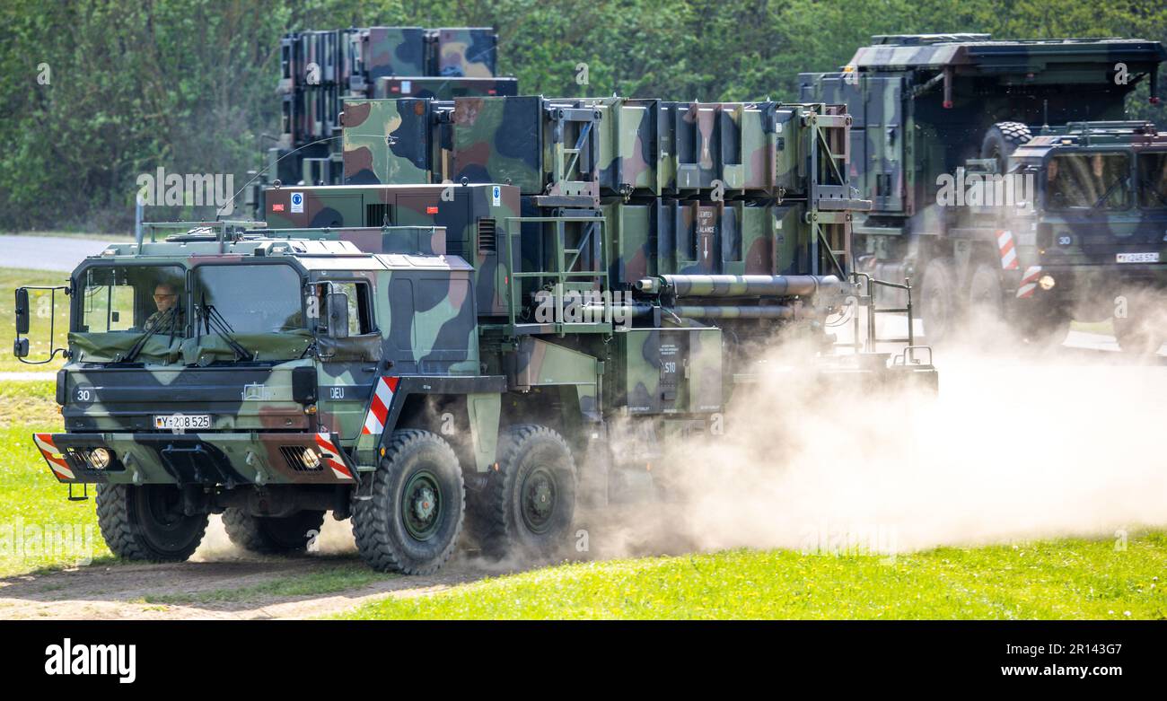 Gubkow, Germany. 11th May, 2023. Vehicles of the Bundeswehr's Air ...