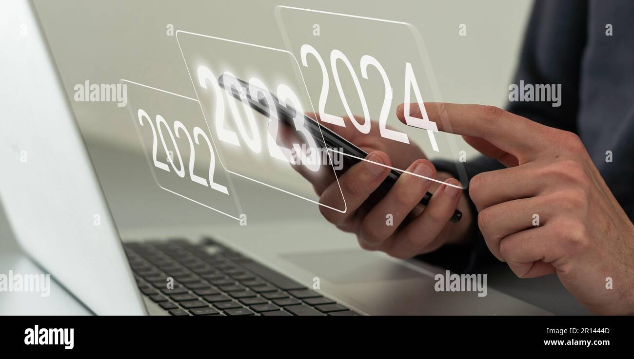 businessman touch graph analysis goals 2024 virtual screen. Business ...