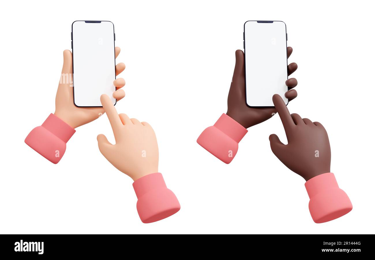 Hand holding mobile phone 3d render illustration set - human hand with ...