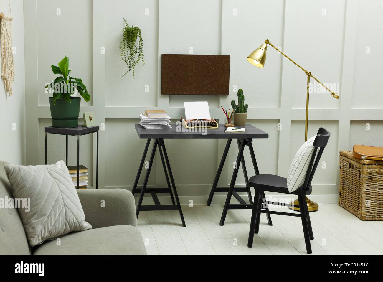 Writer's workplace with typewriter on dark table desk in room Stock ...
