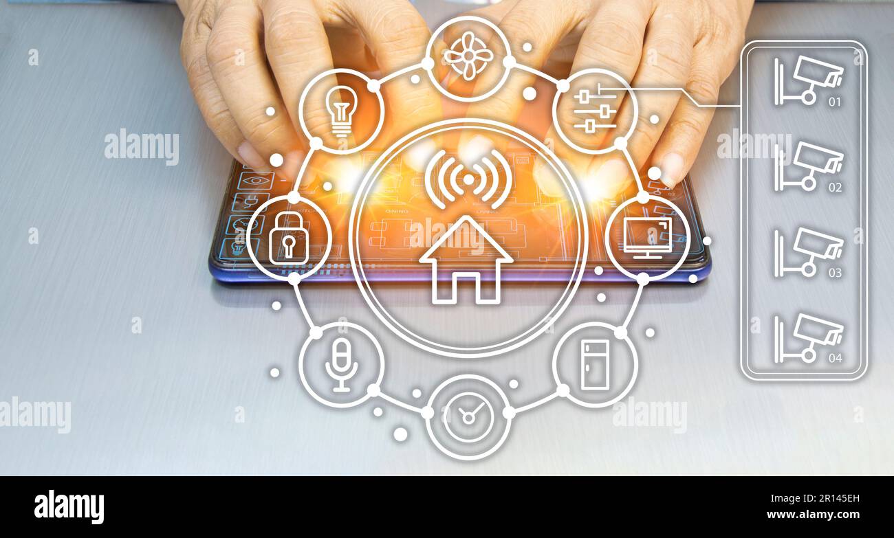 smart home concept and wireless control technology and security, ip ...