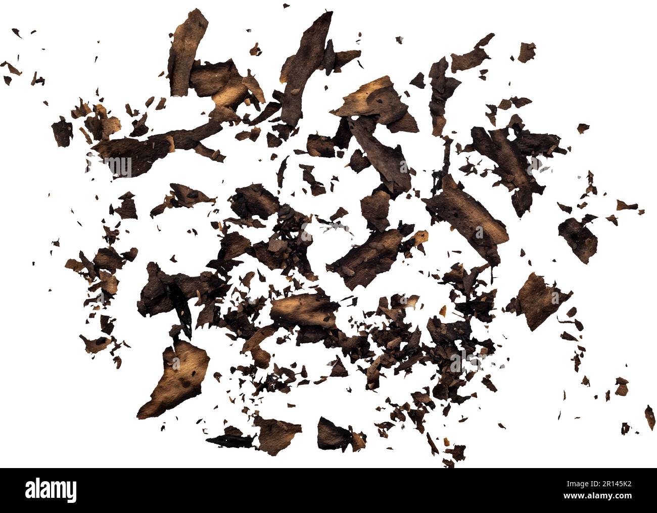 Small pieces of burnt paper on a white background. Ash. burnt paper ...