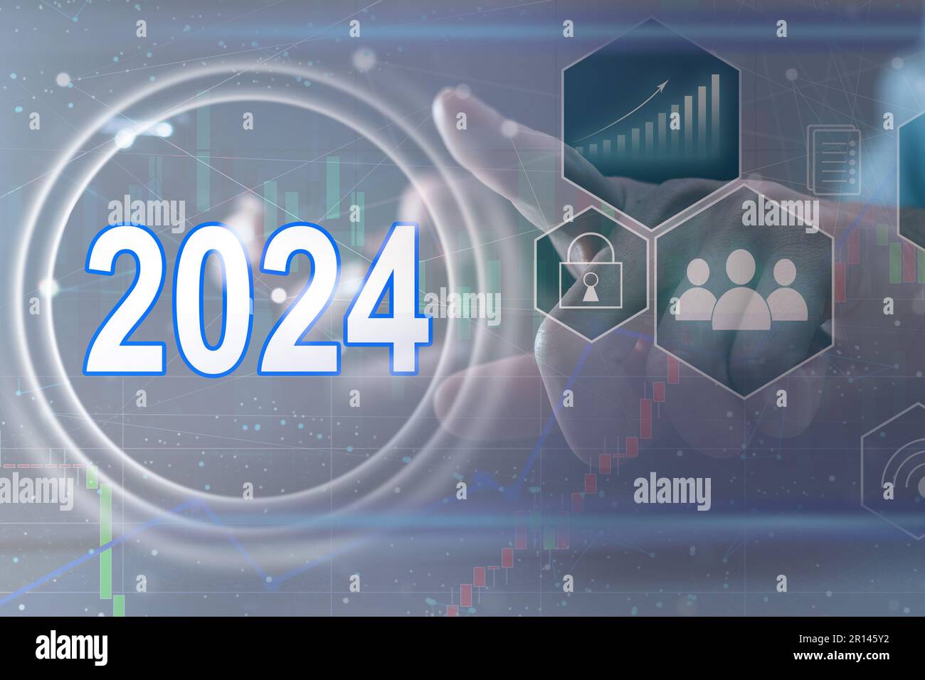 2024 grey transparent button on gray virtual touchscreen interface. New ...