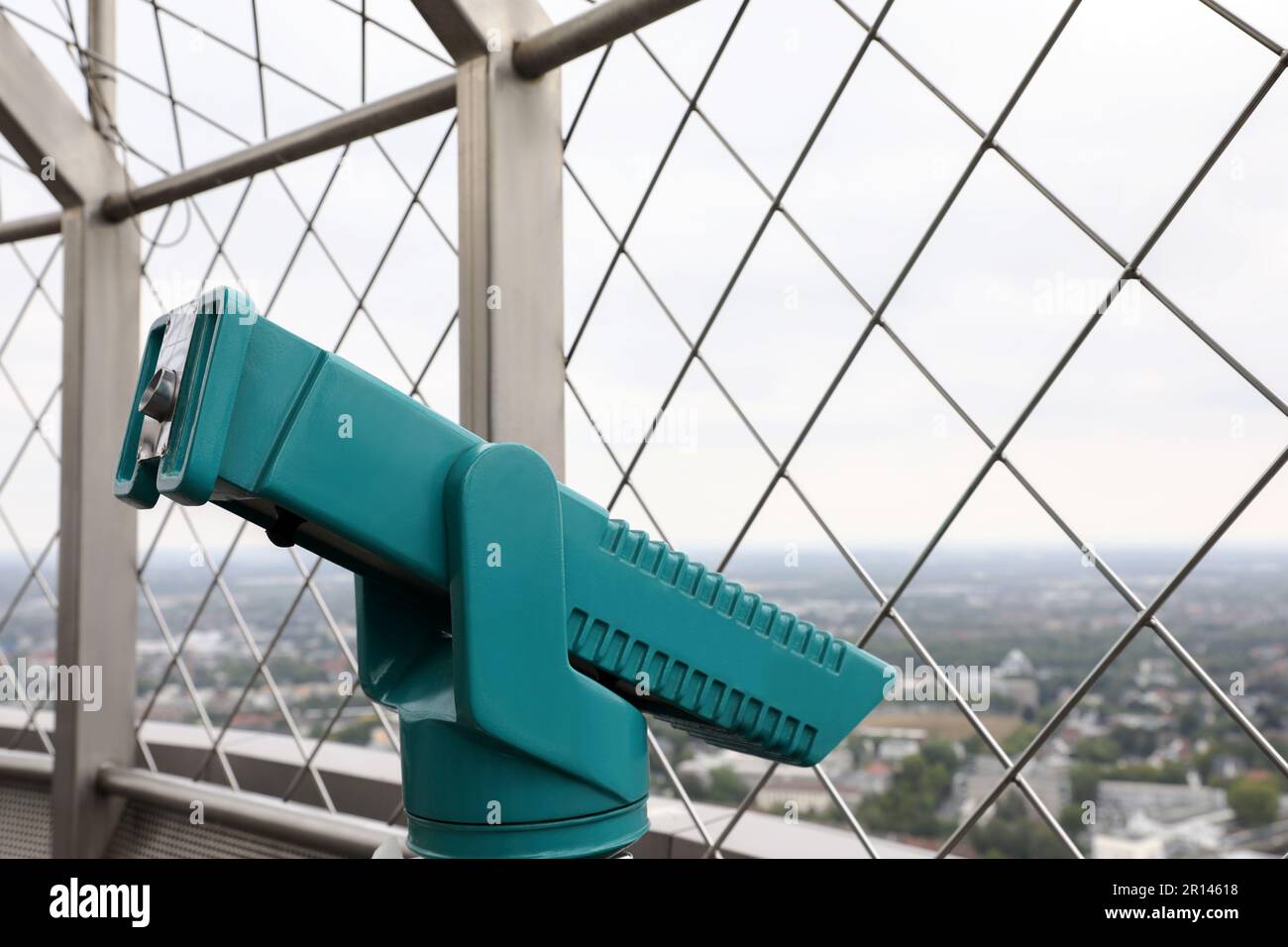 Green metal tower viewer on observation deck. Space for text Stock ...