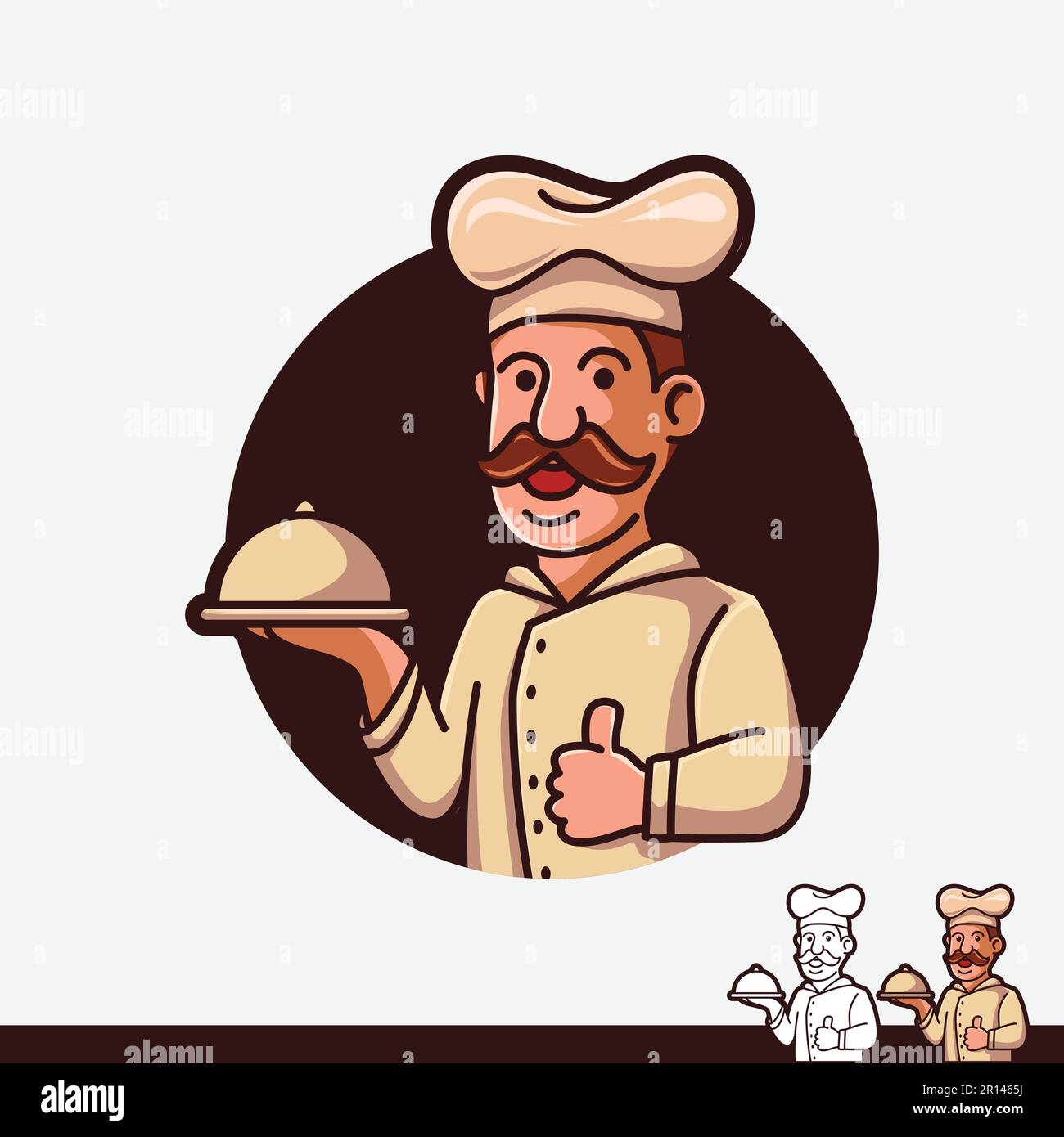 Smiling Chef Holding Serving Tray and Thumbs Up Mascot Logo Design ...