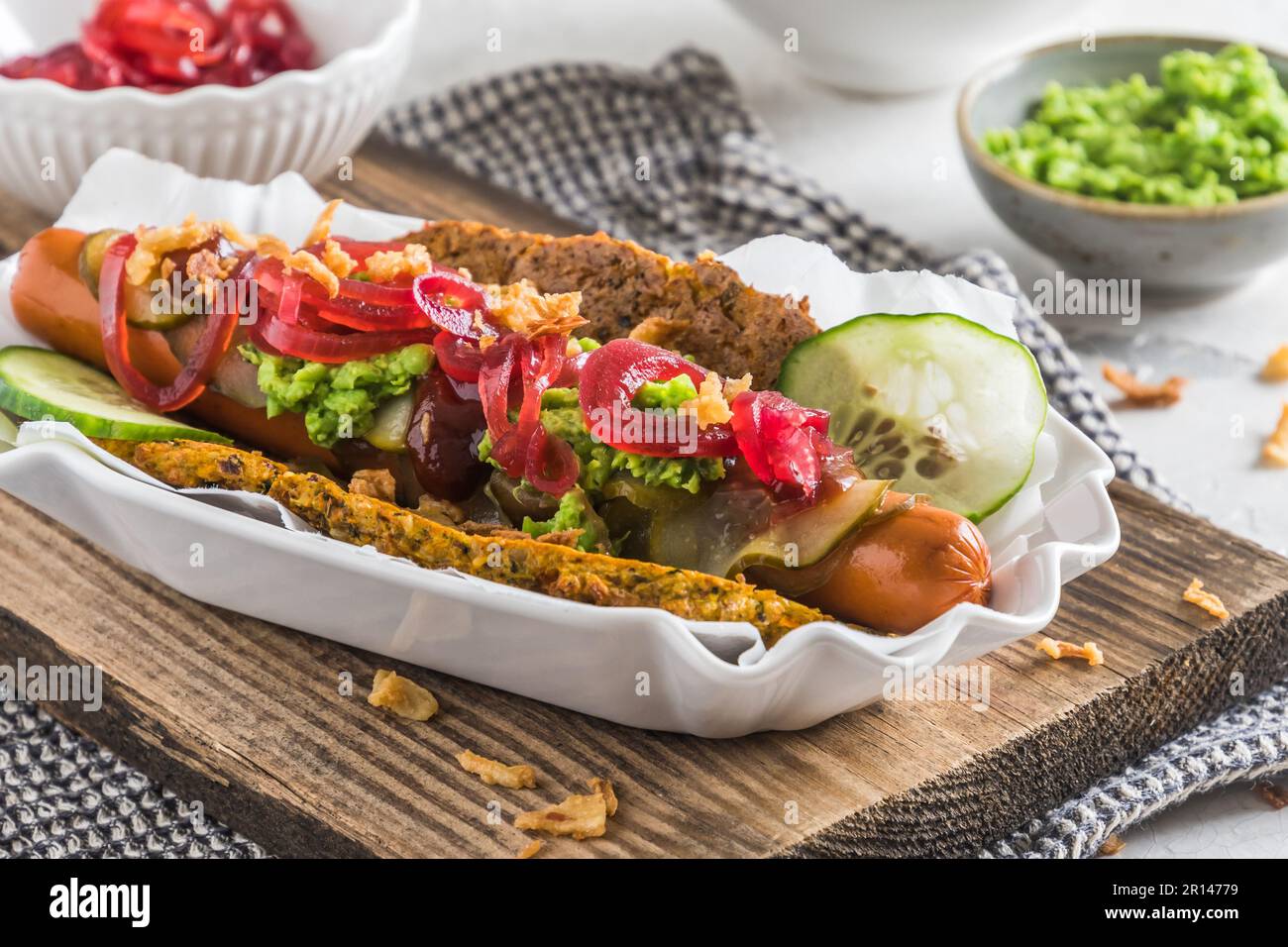 Homemade healthy vegetarian hot dog with flatbread made from vegetables ...