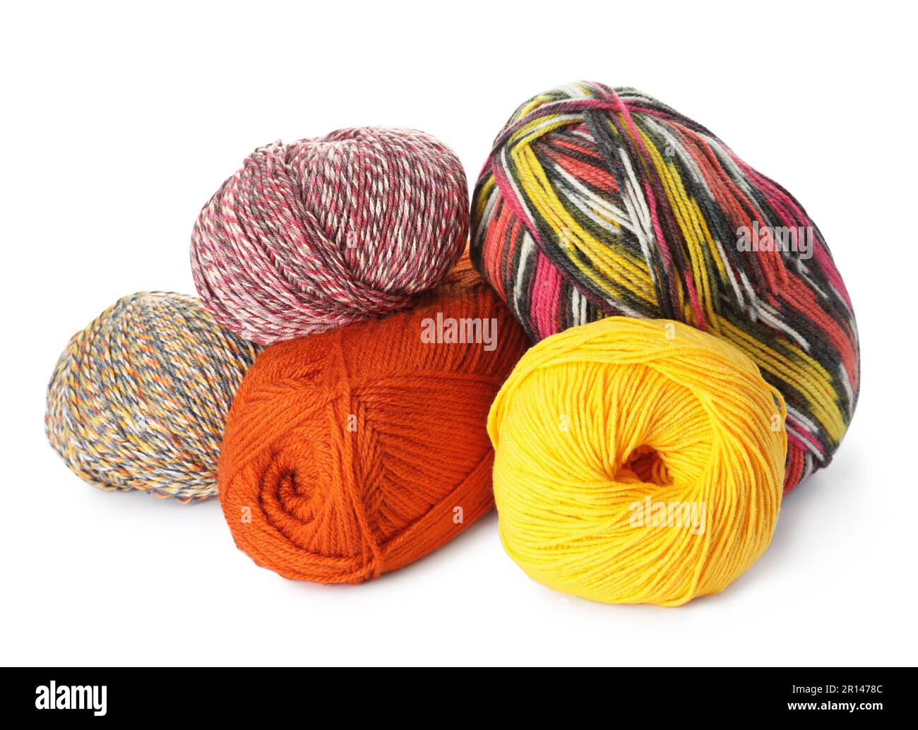 Different balls of woolen knitting yarns on white background Stock ...