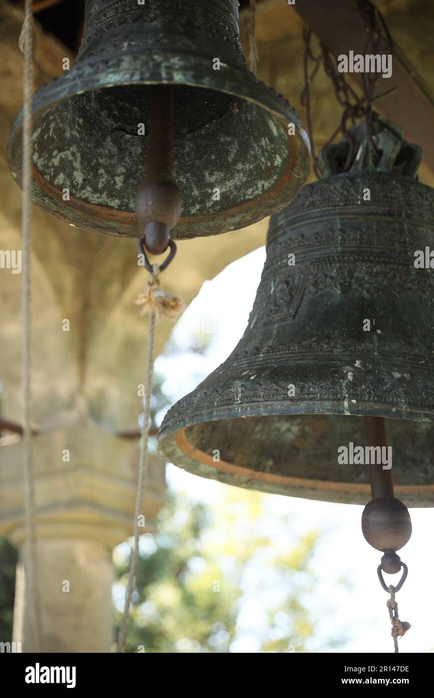 Closeup view of old bells in tower Stock Photo - Alamy