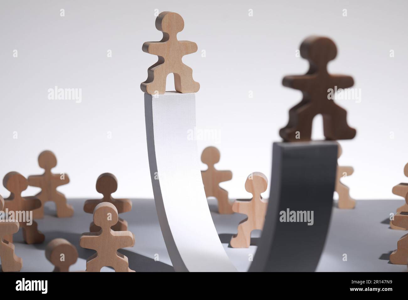 Recruitment process, job competition concept. Wooden human figures on ...