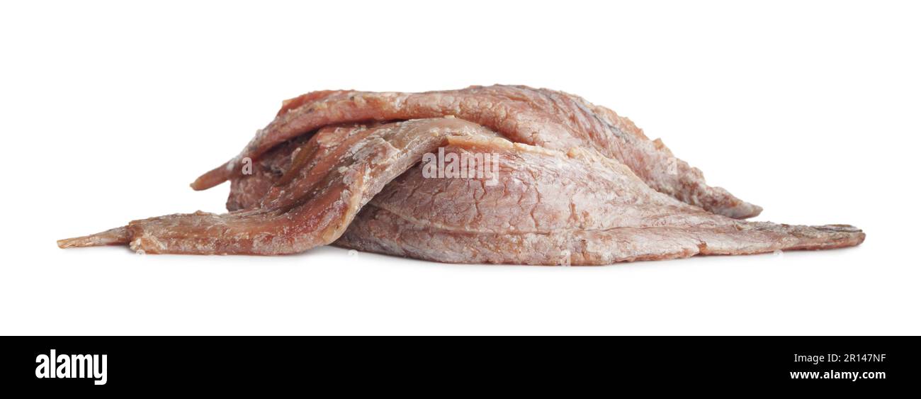 Heap of delicious anchovy fillets on white background Stock Photo - Alamy