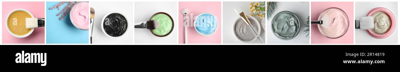 Collage with photos of different face masks. Banner design Stock Photo ...