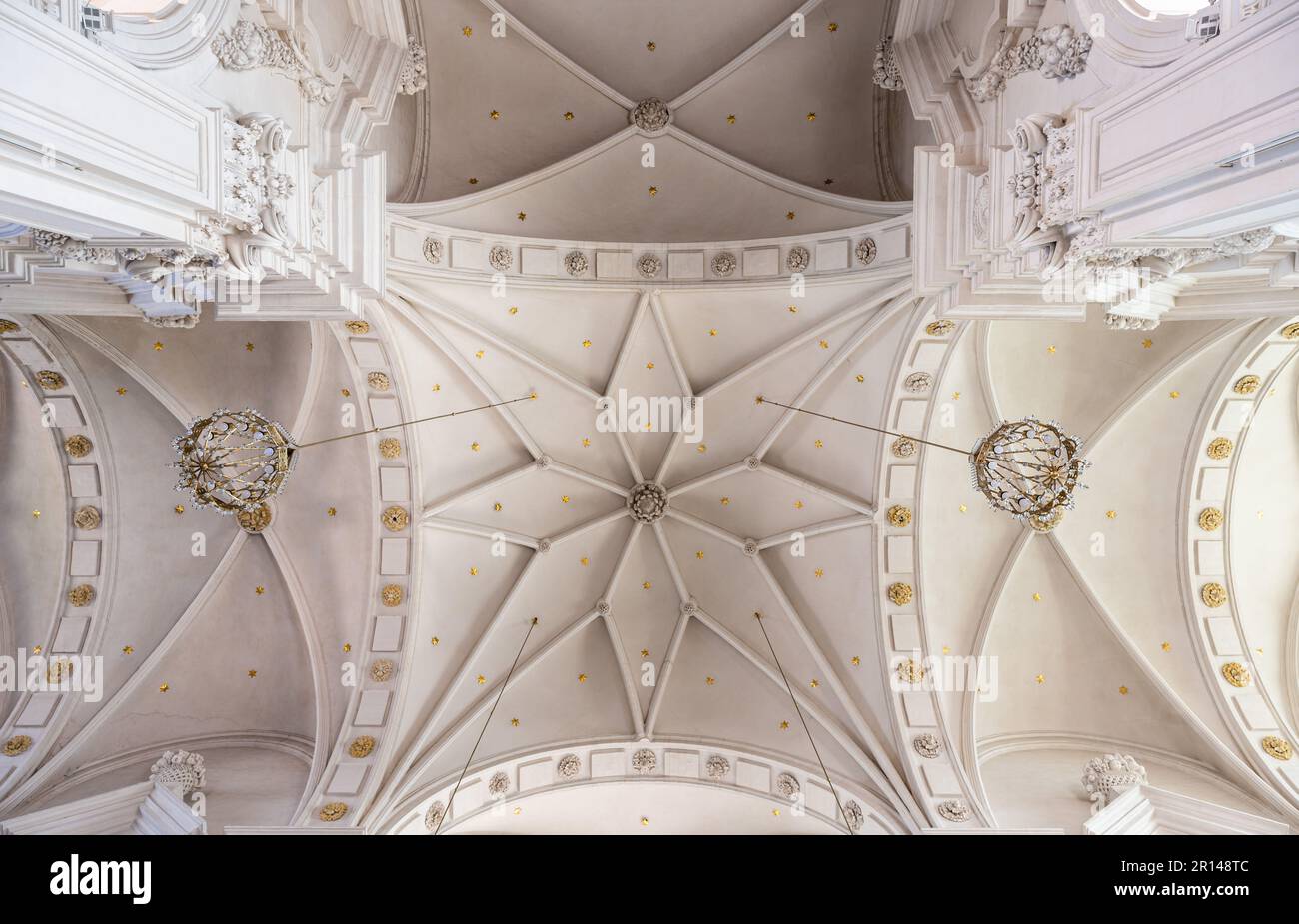 Averbode, Laakdal, Belgium - April 21, 2023 - Decorated white ceiling ...