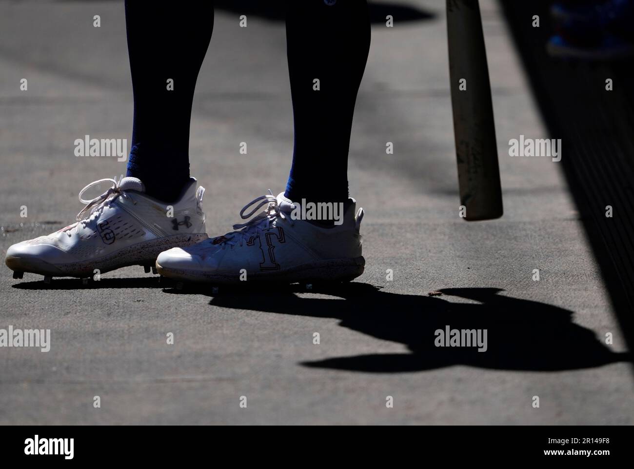 Texas Rangers third baseman Josh Jung stands in the dugout before a ...