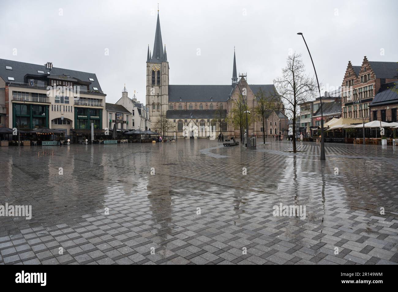 Geel, Flanders, Belgium - April 22, 2023 - Buildings in the rain at the ...