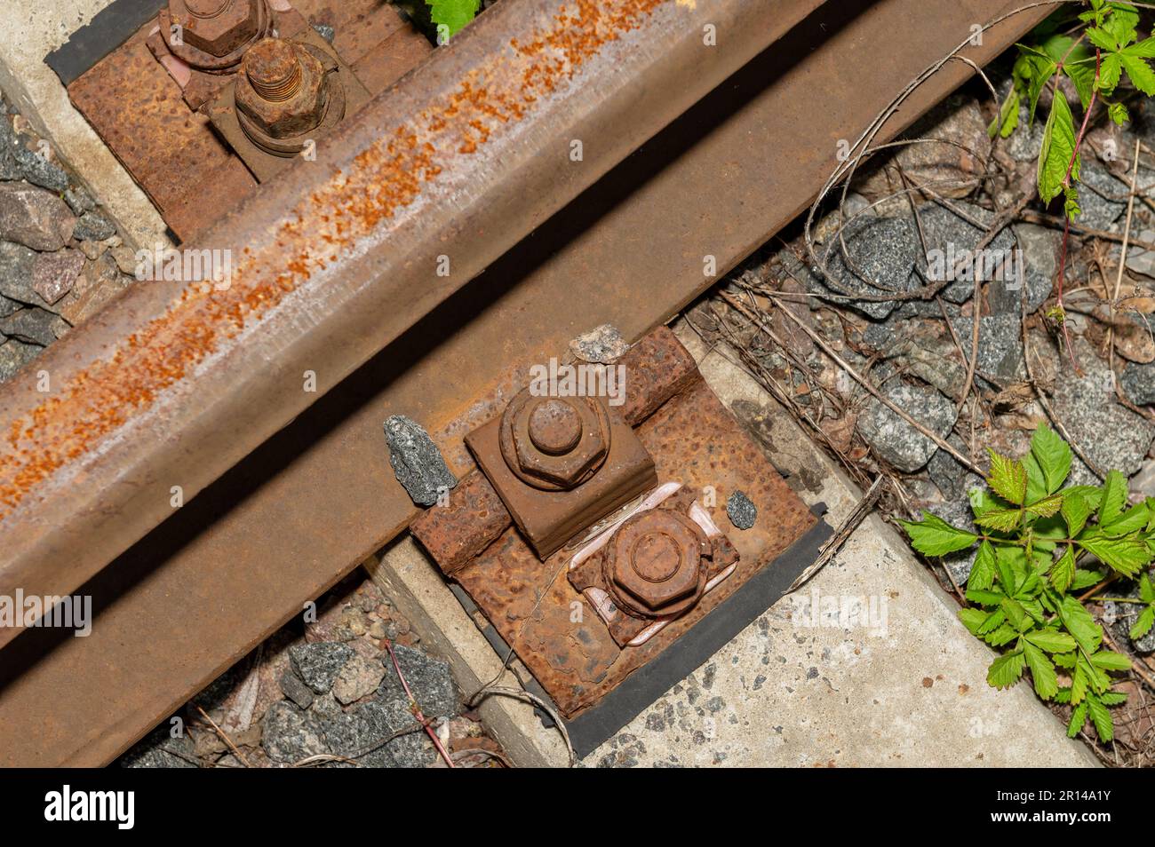 Rusty railroad rail. The concept of the danger of rail transport Stock ...