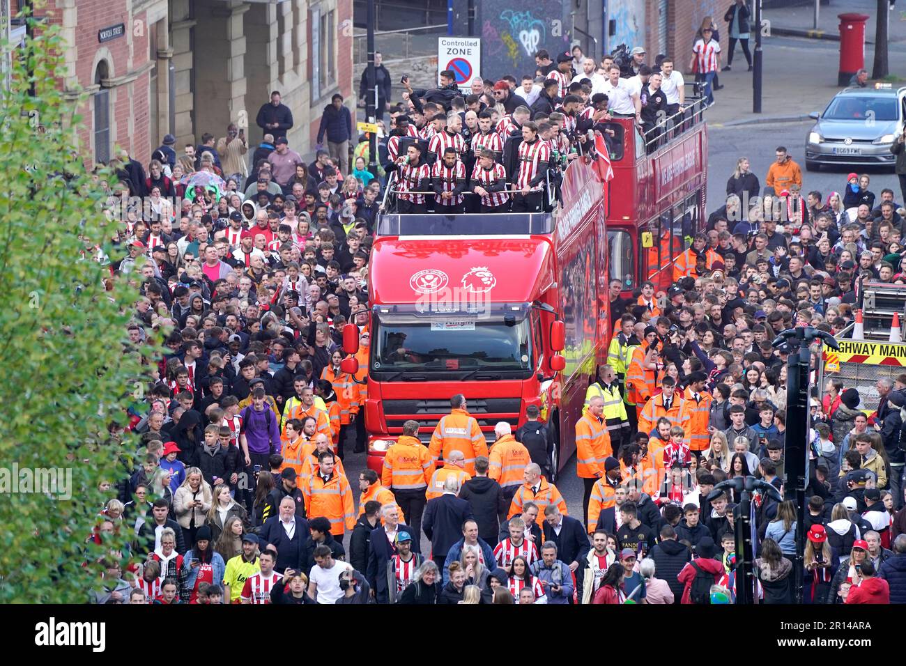 Sheffield United players on an open top parade bus during the ...