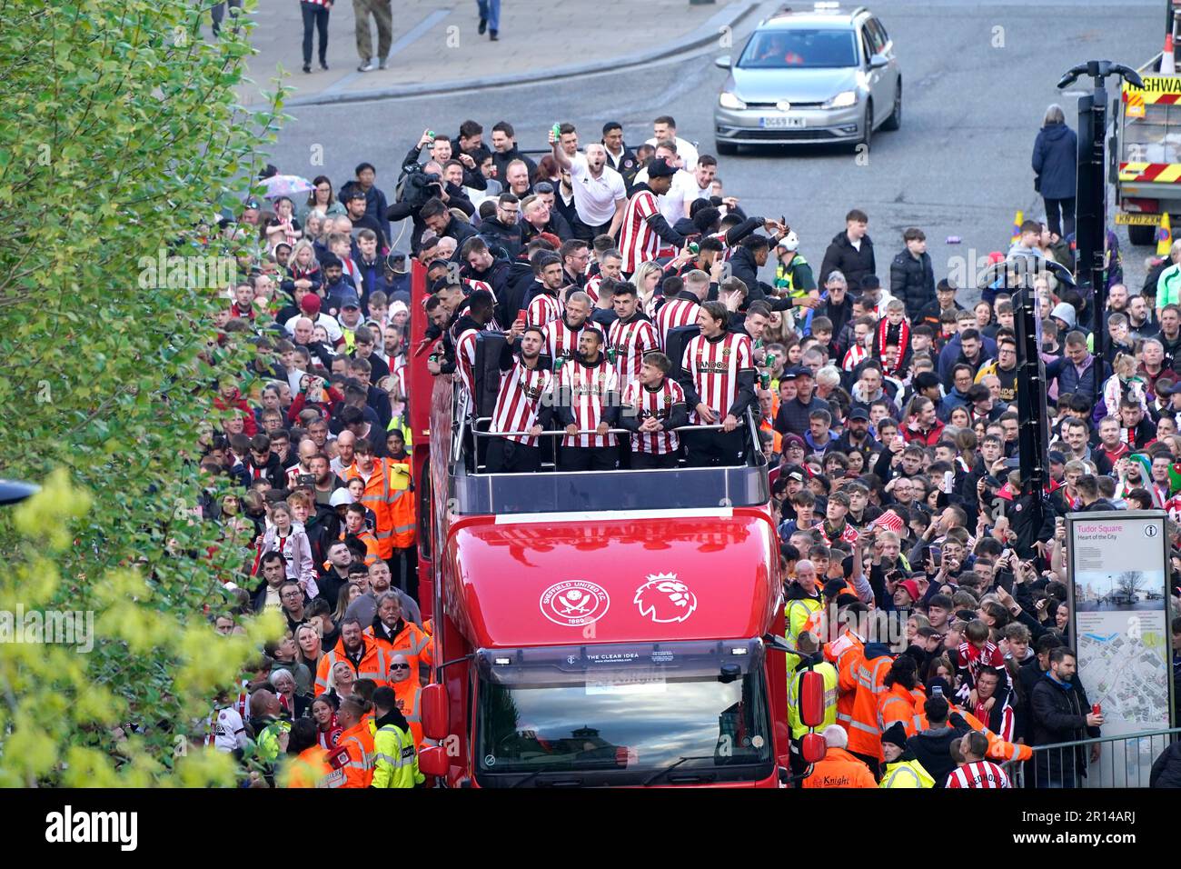 Sheffield United players on an open top parade bus during the ...