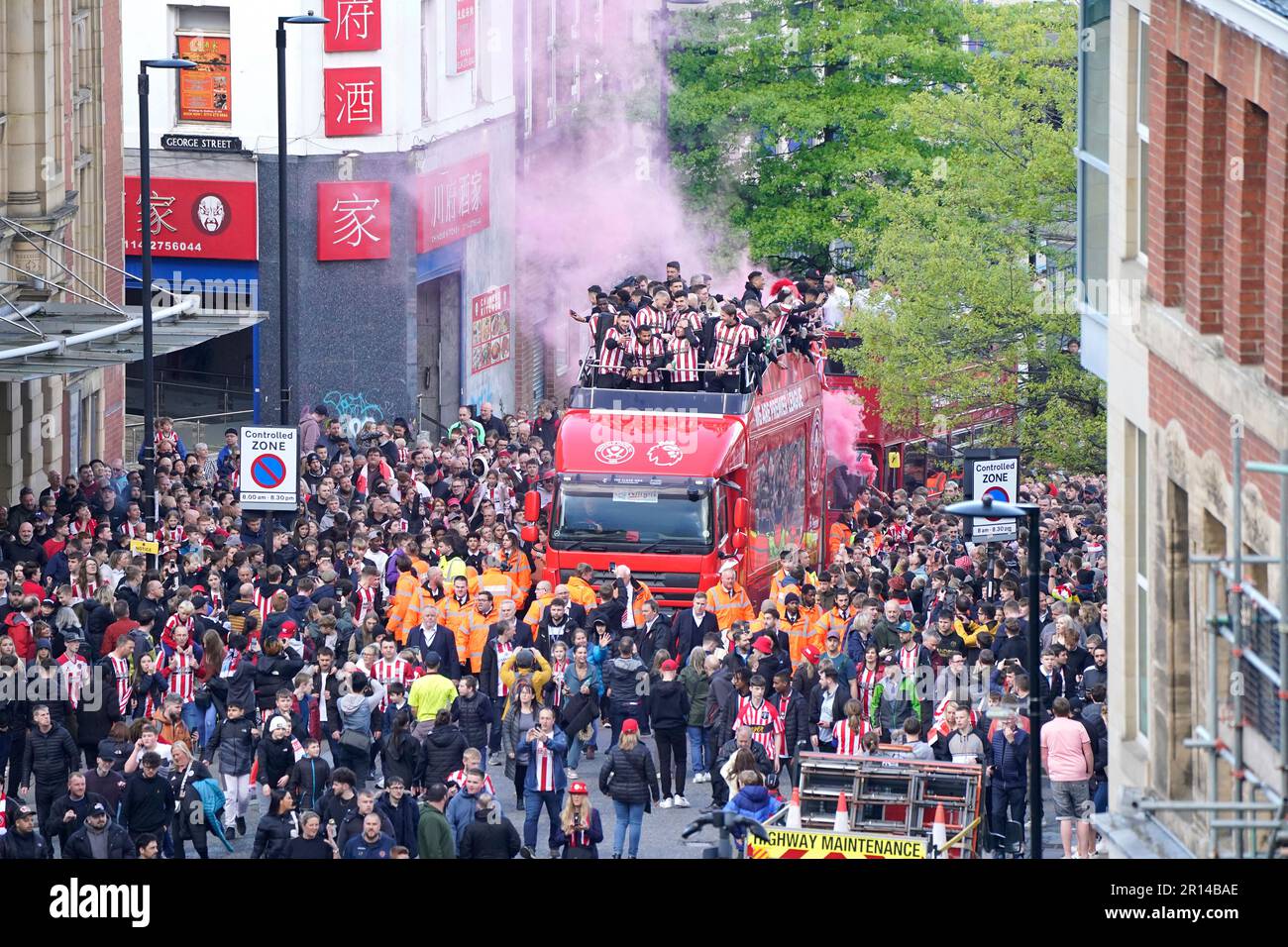 Sheffield United players on an open top parade bus during the ...