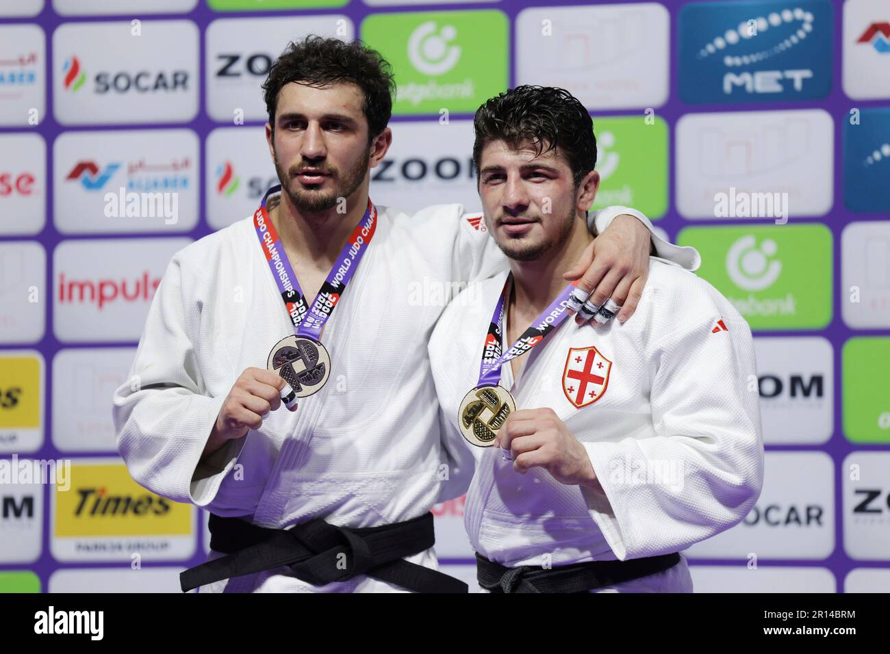Georgia's Lasha BEKAURI, silver, and Luka MAISURADZE, gold, celebrate ...