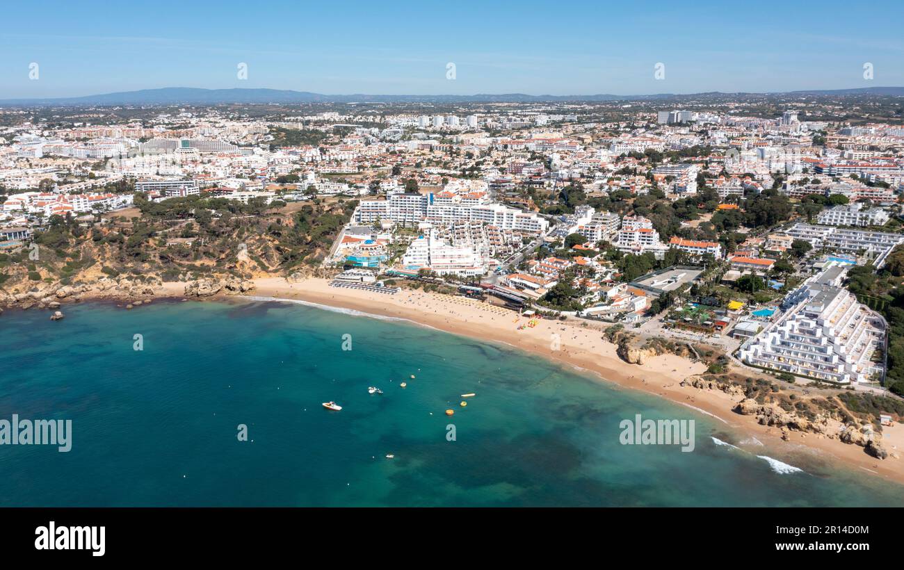 Aerial photo of the beautiful town in Albufeira in Portugal showing the ...