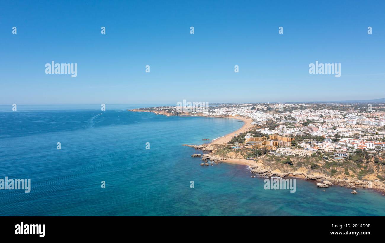 Aerial photo of the beautiful town in Albufeira in Portugal showing the ...
