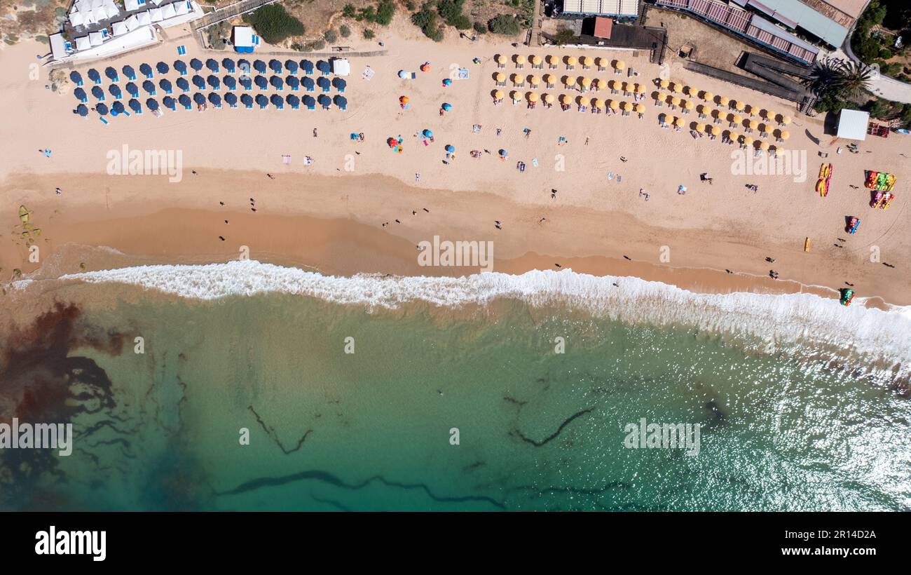 Straight down aerial photo of the beautiful town in Albufeira in ...